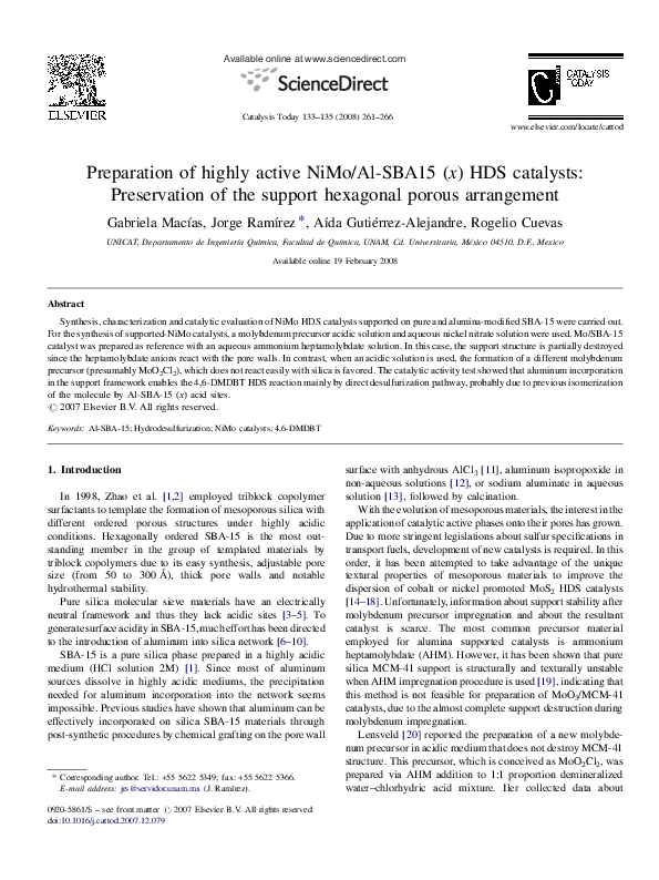 (PDF) Preparation of highly active NiMo/Al-SBA15 (x) HDS catalysts ...