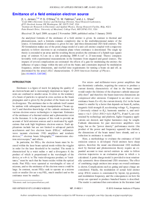 (PDF) Emittance of a field emission electron source