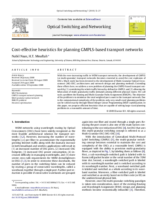 Pdf Cost Effective Heuristics For Planning Gmpls Based Transport Networks 