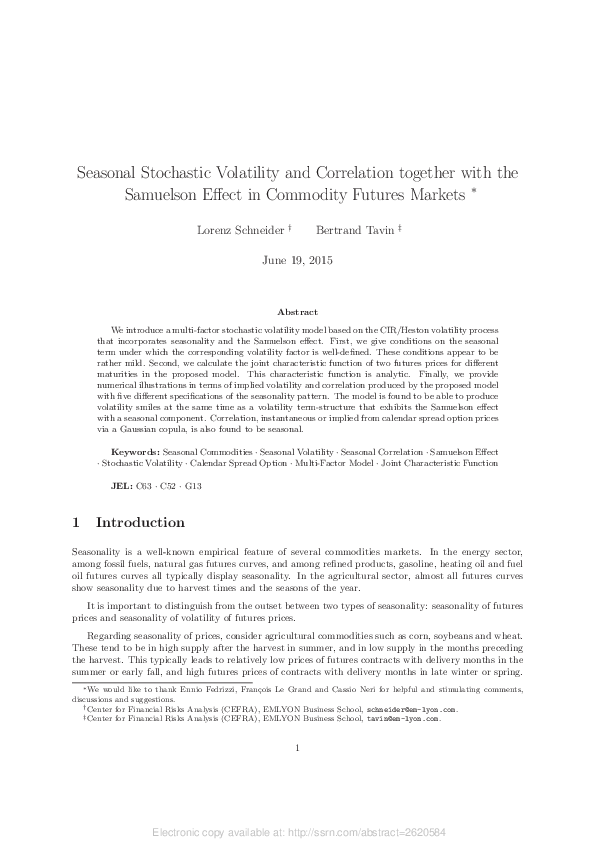 (PDF) Seasonal Stochastic Volatility and Correlation together with the ...