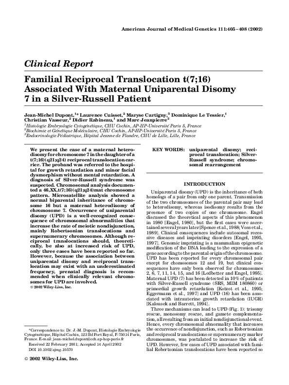 (PDF) Familial reciprocal translocation t(7;16) associated with ...