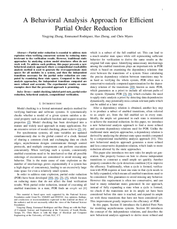 (PDF) A Behavioral Analysis Approach for Efficient Partial Order Reduction