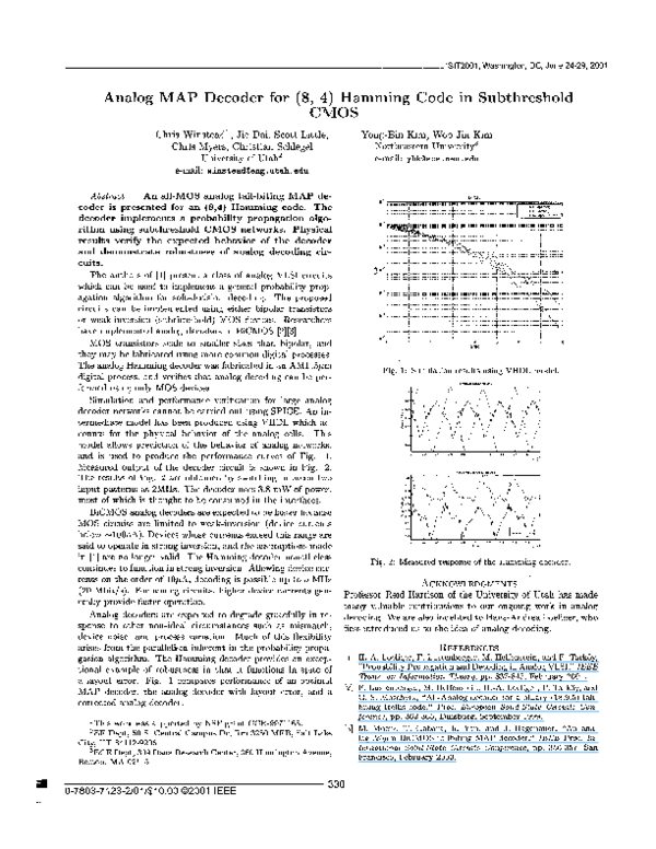 (PDF) Analog MAP Decoder for (8, 4) Hamming Code in Subthreshold CMOS