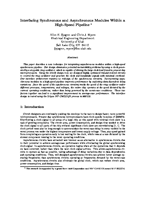 Pdf Interfacing Synchronous And Asynchronous Modules Within A High Speed Pipeline Chris 