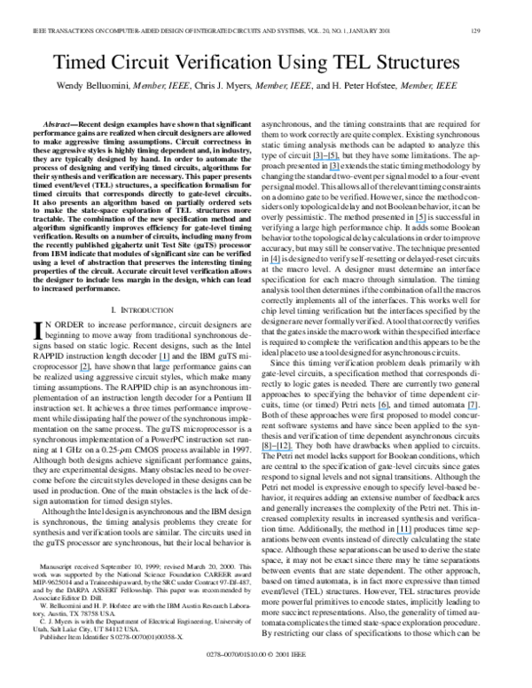 Pdf Timed Circuit Verification Using Tel Structures
