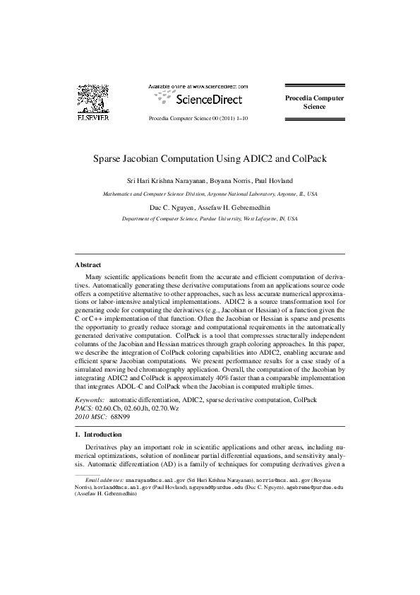Pdf Sparse Jacobian Computation Using Adic2 And Colpack Duc Nguyen