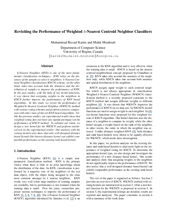 (PDF) Revisiting the Performance of Weighted k-Nearest Centroid ...