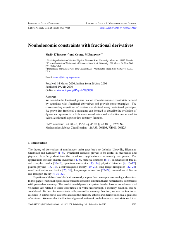 Nonholonomic constraints with fractional derivatives