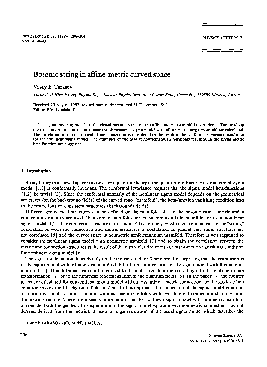 Closed Bosonic Strings in Affine Metric Space