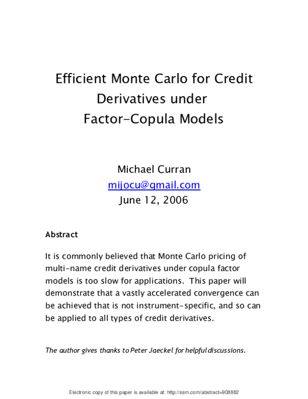 (PDF) Efficient Monte Carlo for Credit Derivatives under Factor-Copula Models