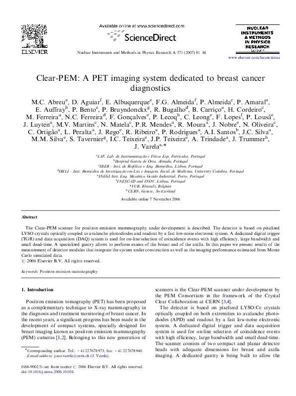 (PDF) Clear-PEM: A PET imaging system dedicated to breast cancer ...