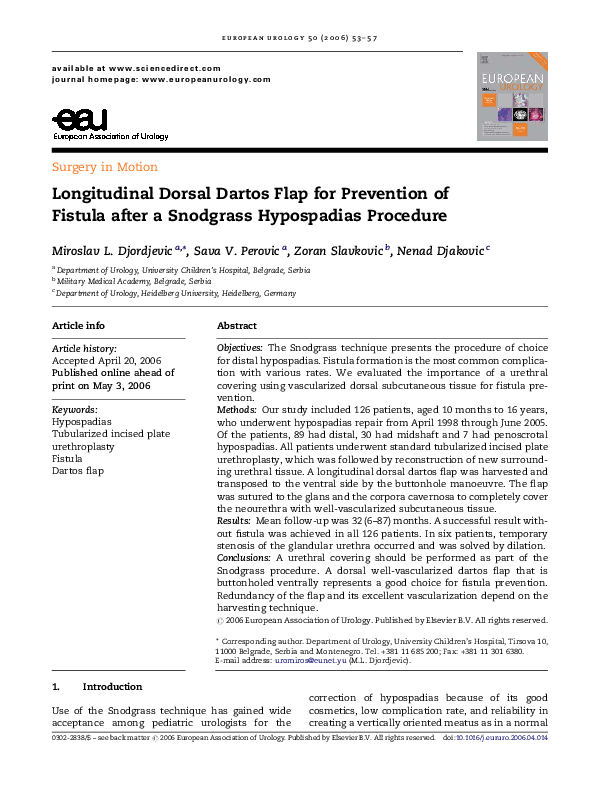 (PDF) Longitudinal Dorsal Dartos Flap for Prevention of Fistula after a ...