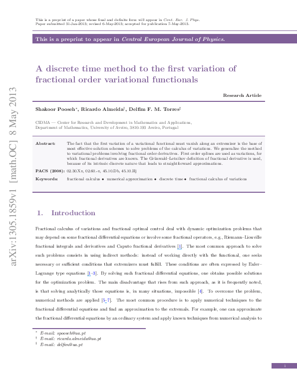 (PDF) A discrete time method to the first variation of fractional order ...