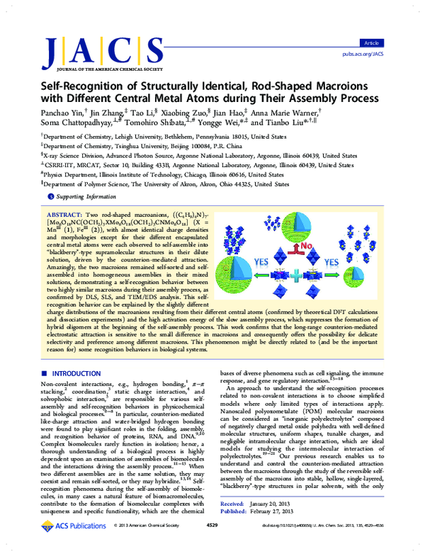 (PDF) Self-Recognition of Structurally Identical, Rod-Shaped Macroions with Different Central ...
