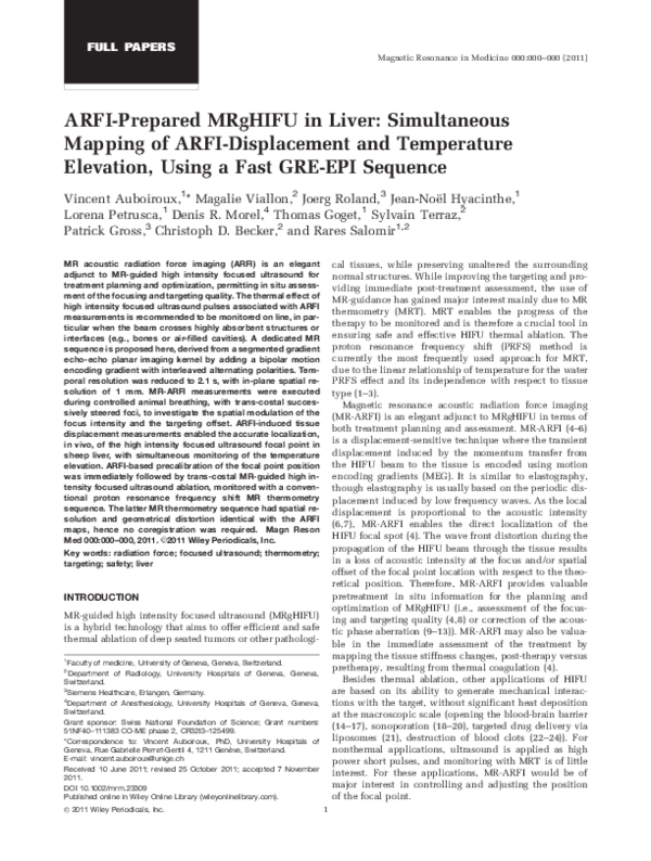 (PDF) ARFI-prepared MRgHIFU in liver: Simultaneous mapping of ARFI ...