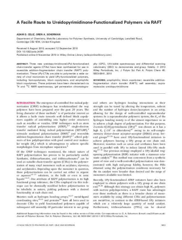 (PDF) A facile route to ureidopyrimidinone-functionalized polymers via RAFT | Adam Celiz ...