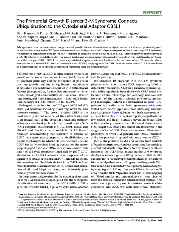 (PDF) The Primordial Growth Disorder 3-M Syndrome Connects ...