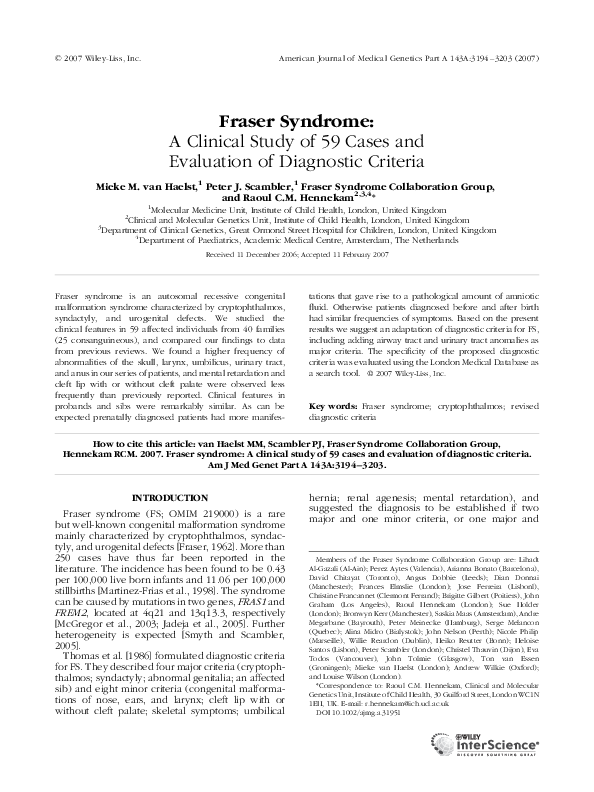 (PDF) Fraser syndrome: A clinical study of 59 cases and evaluation of ...