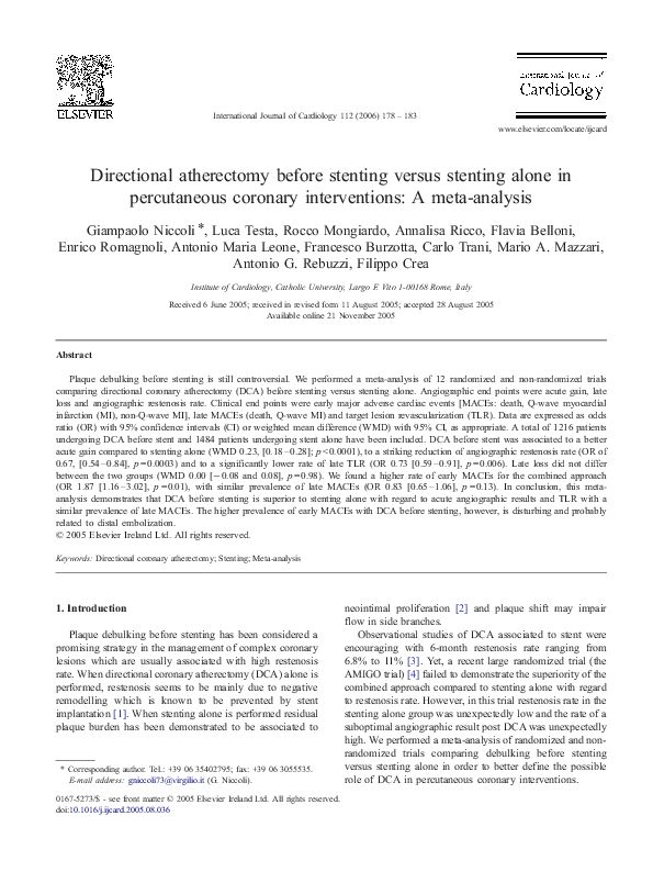 (PDF) Directional atherectomy before stenting versus stenting alone in ...