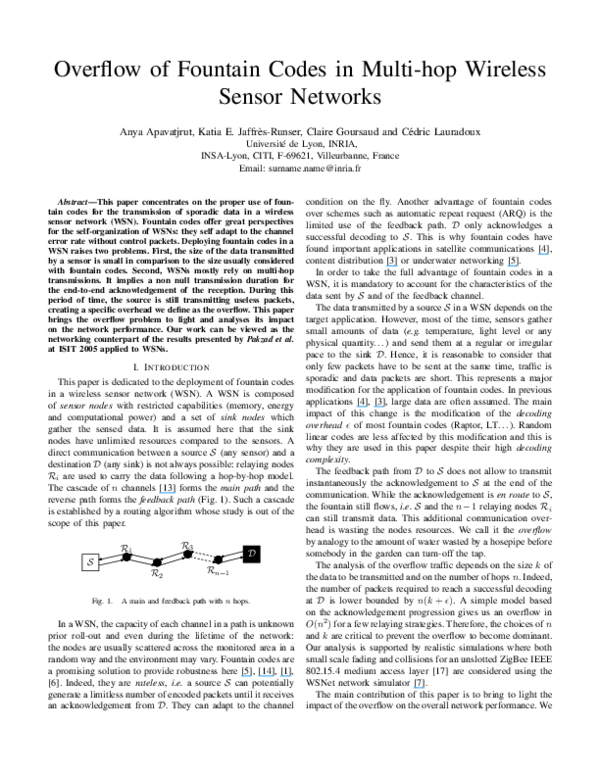 (PDF) Overflow of fountain codes in multi-hop wireless sensor networks