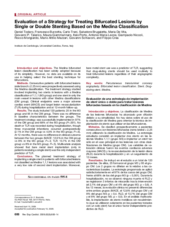 (PDF) Evaluation of a Strategy for Treating Bifurcated Lesions by ...