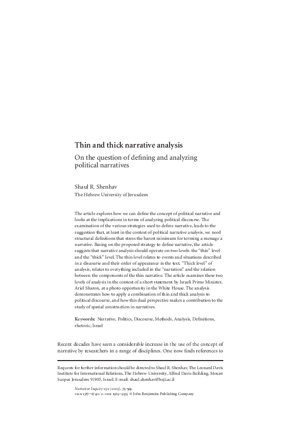 (PDF) Thin and Thick Narrative Analysis: On the Question of Defining ...