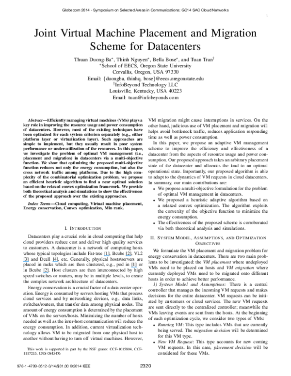 (PDF) Joint virtual machine placement and migration scheme for datacenters