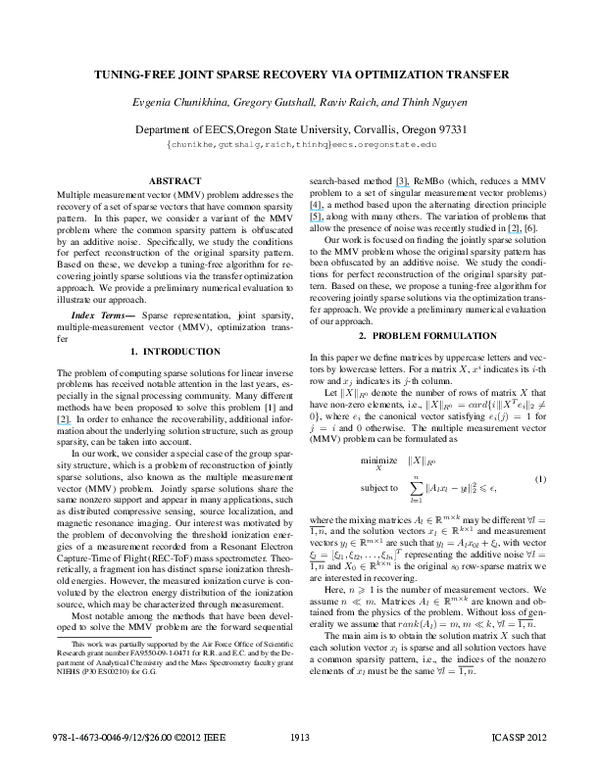 Pdf Tuning Free Joint Sparse Recovery Via Optimization Transfer 
