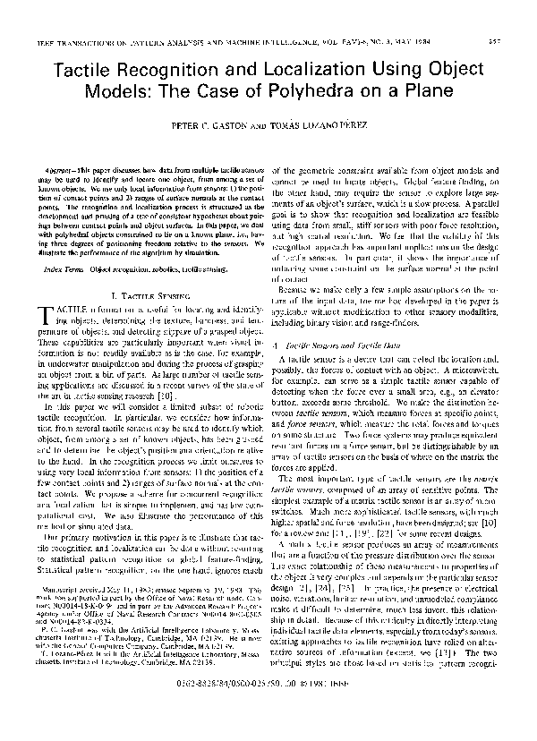 (PDF) Tactile Recognition and Localization Using Object Models: The Case of Polyhedra on a Plane