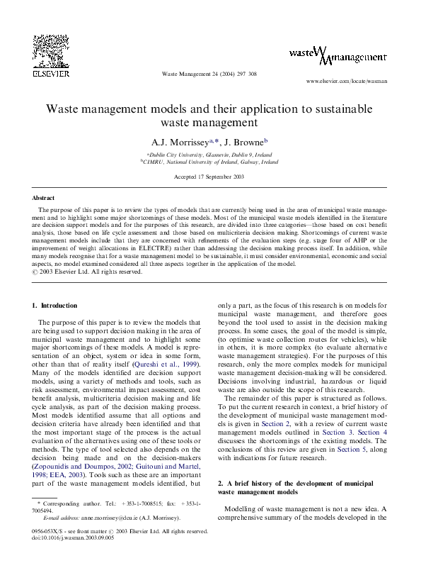 (PDF) Waste management models and their application to sustainable ...