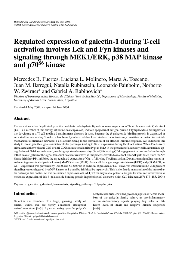 (PDF) Regulated expression of galectin-1 during T-cell activation ...