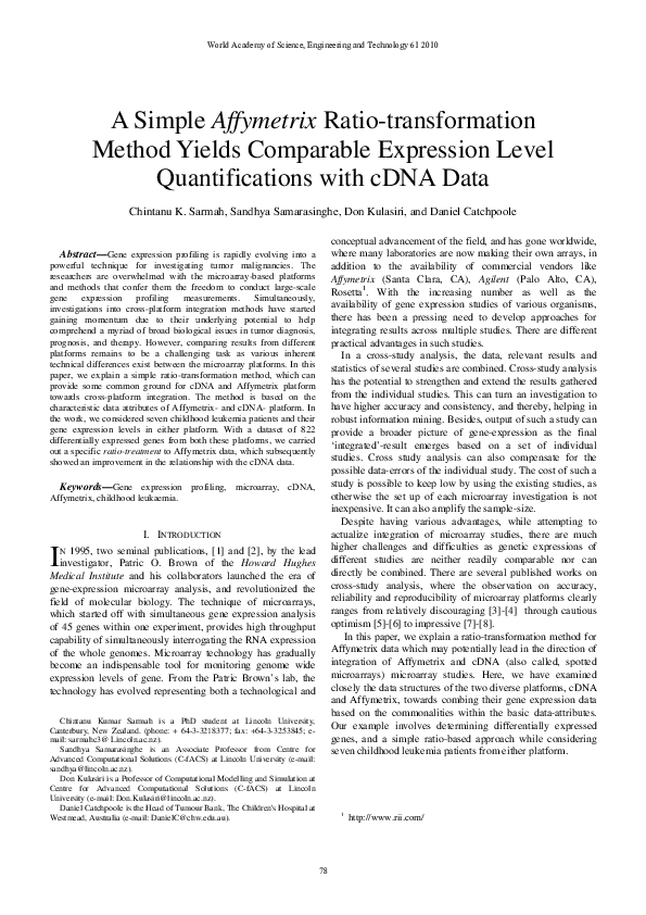 (PDF) A Simple Affymetrix Ratio-Transformation Method Yields Comparable Expression Level ...
