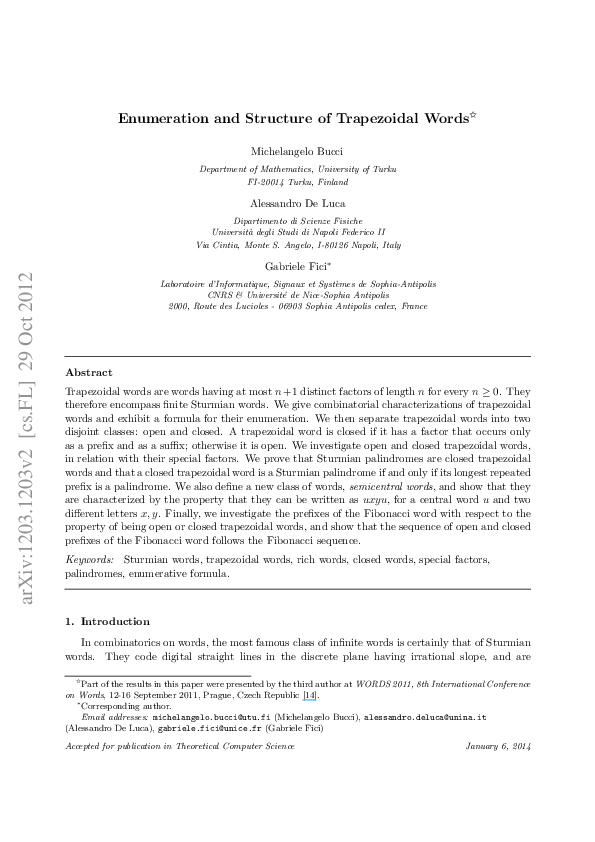 (PDF) Enumeration and structure of trapezoidal words
