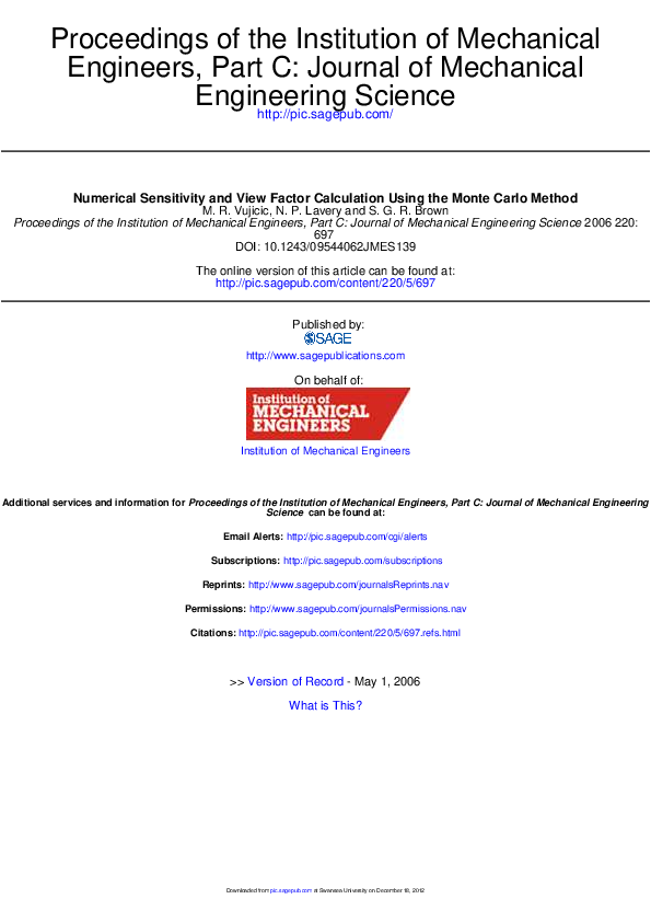 (PDF) View factor calculation using the Monte Carlo method and numerical sensitivity