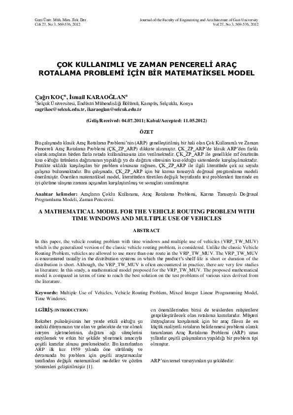 Pdf A Mathematical Model For The Vehicle Routing Problem With Time Windows And Multiple Use Of