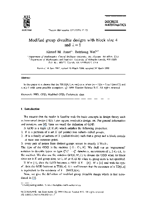 (PDF) Modified group divisible designs with block size 5 and even index