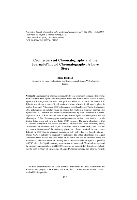 (PDF) Countercurrent Chromatography and the Journal of Liquid ...