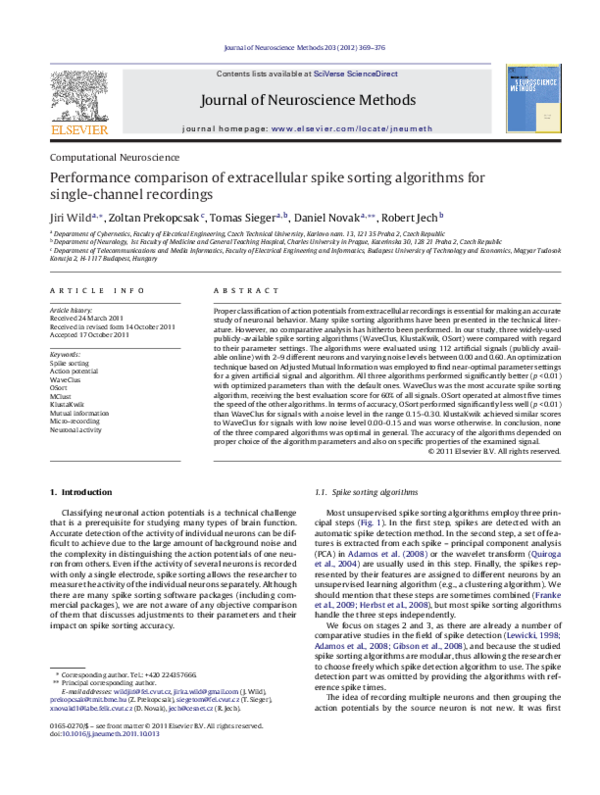 Pdf Performance Comparison Of Extracellular Spike Sorting Algorithms