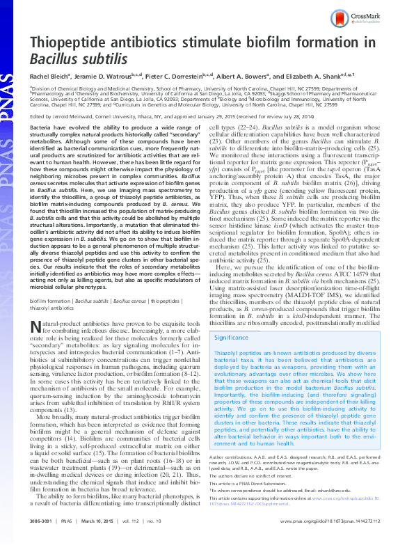 (PDF) Thiopeptide antibiotics stimulate biofilm formation in Bacillus ...