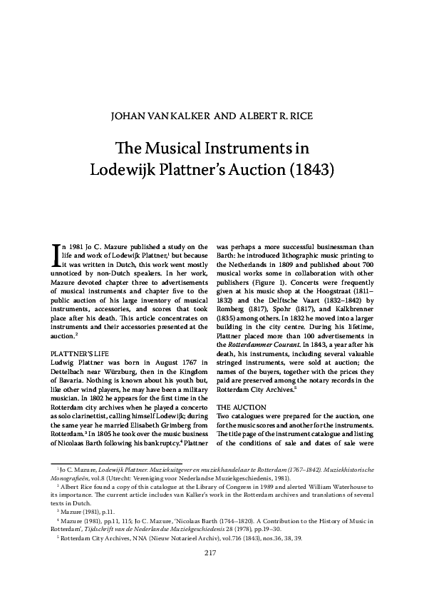 (PDF) Johan van Kalker and Albert R. Rice, “The Musical Instruments in ...