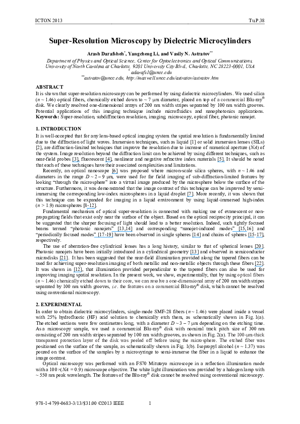 (PDF) Super-resolution microscopy by dielectric microcylinders