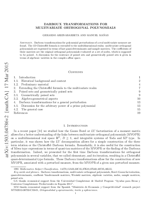 (PDF) Darboux transformations for multivariate orthogonal polynomials ...