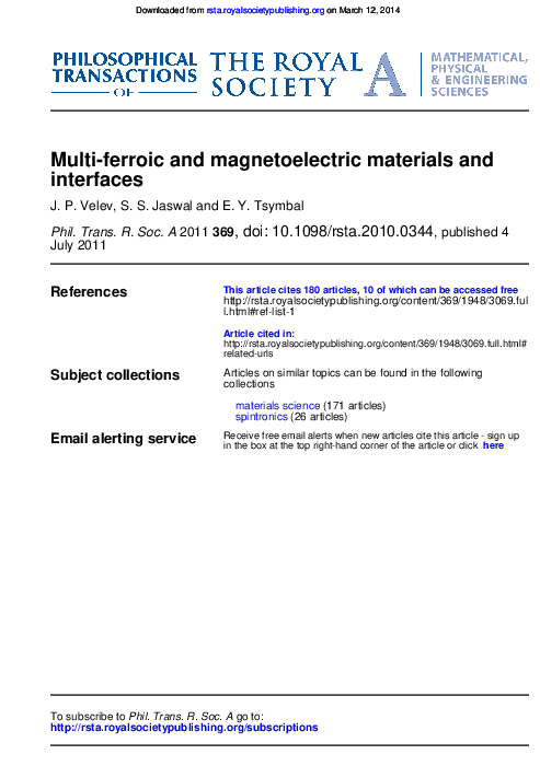 (PDF) Multi-ferroic and magnetoelectric materials and interfaces