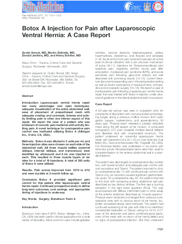 (PDF) Botox A Injection for Pain after Laparoscopic Ventral Hernia: A ...