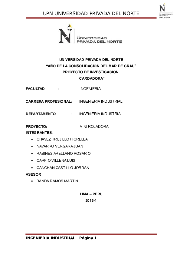 (DOC) UNIVERSIDAD PRIVADA DEL NORTE " AÑO DE LA CONSOLIDACION DEL MAR DE GRAU" PROYECTO DE ...