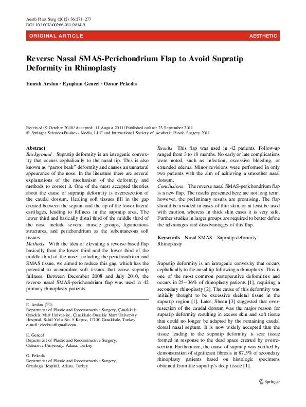 (PDF) Reverse Nasal SMAS-Perichondrium Flap to Avoid Supratip Deformity ...