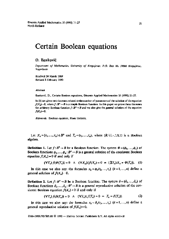 Pdf Certain Boolean Equations