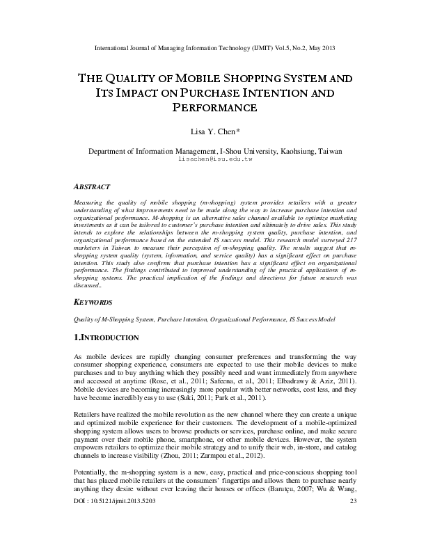 (PDF) The Quality of Mobile Shopping System and its Impact on Purchase ...