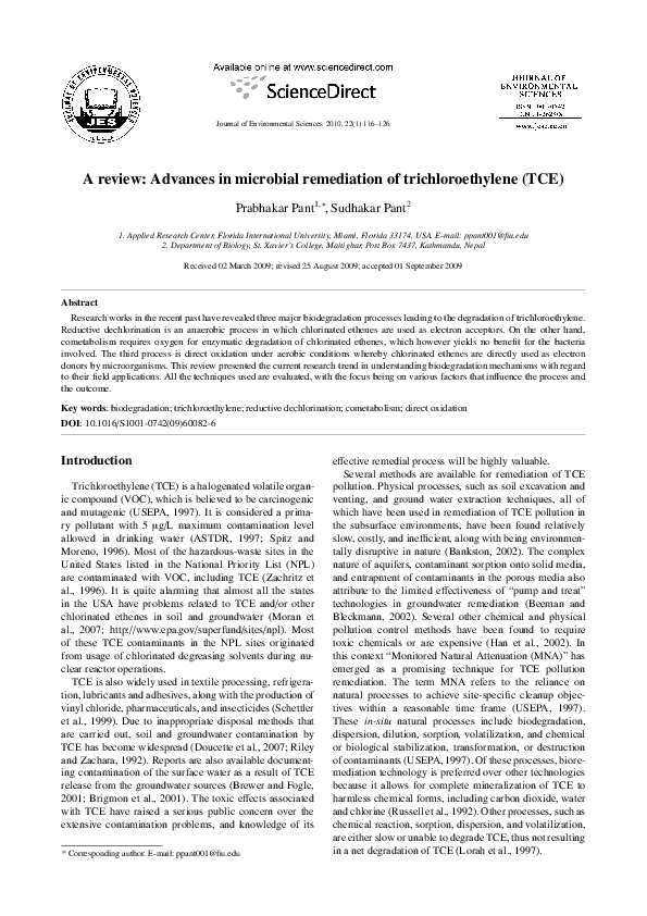 (PDF) A review: Advances in microbial remediation of trichloroethylene ...