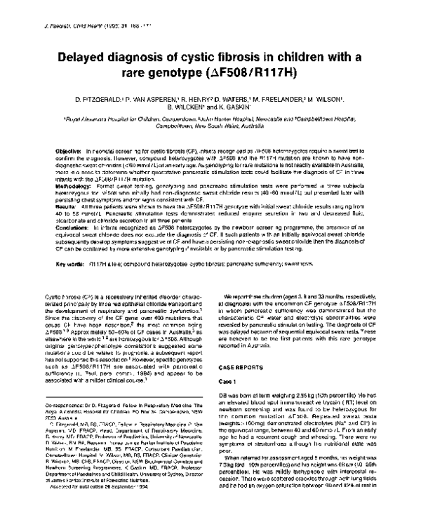 (PDF) Delayed diagnosis of cystic fibrosis in children with a rare ...
